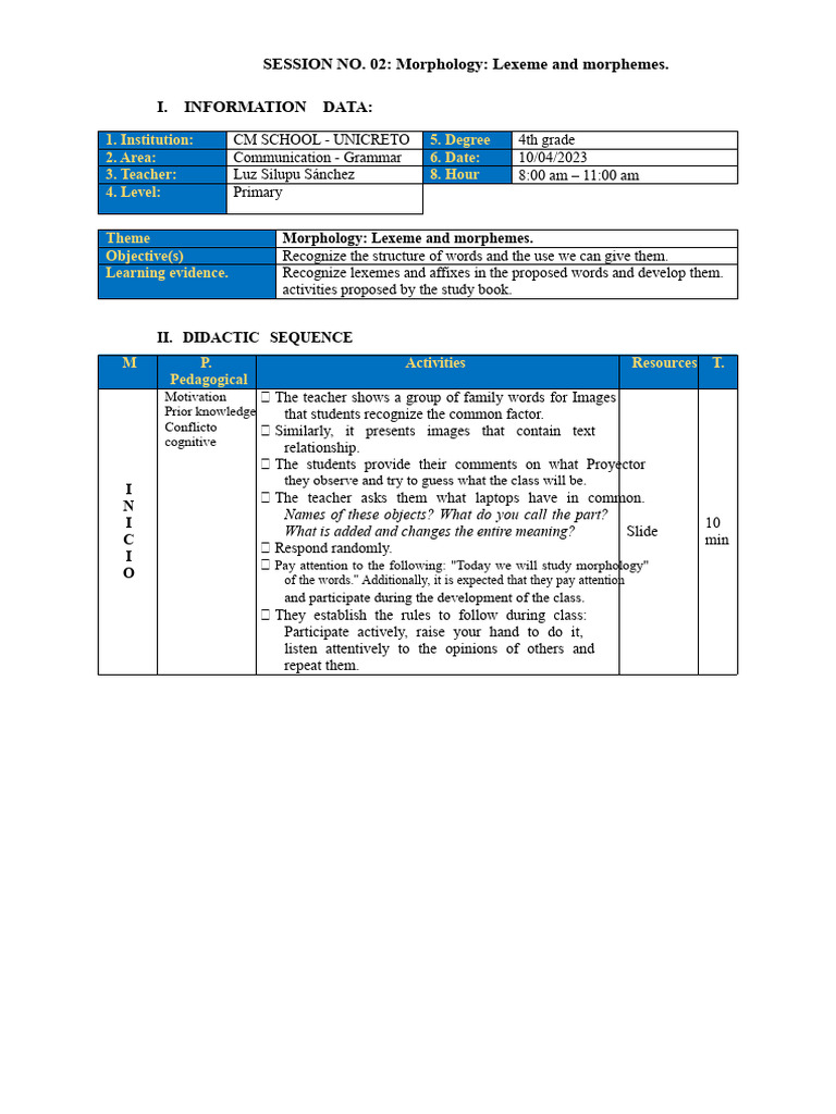 Grammar Session - 4TH Grade - Lexeme and Morphemes. | PDF | Morphology ...