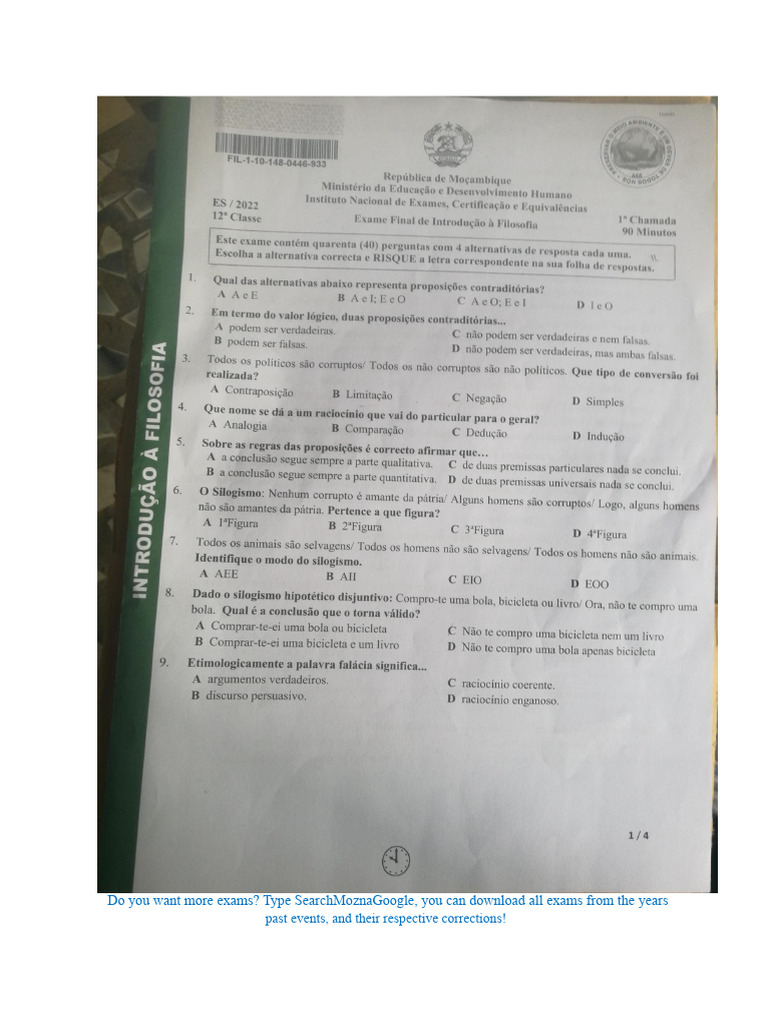 Philosophy Exam 12th Grade 2022 | PDF