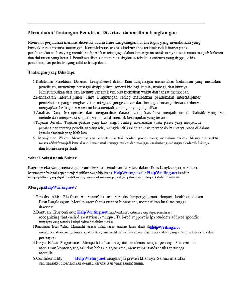 Tantangan Penulisan Disertasi Ilmu Lingkungan | PDF