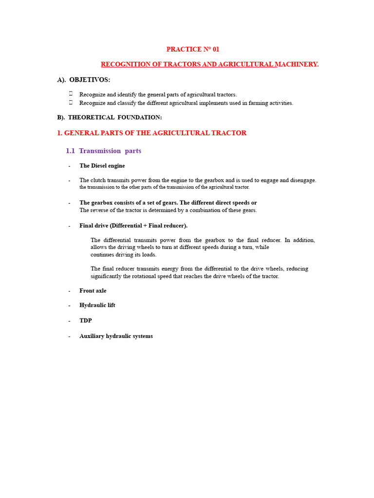 PRACTICE #01 Recognition of Tractors and Agricultural Machines | PDF ...