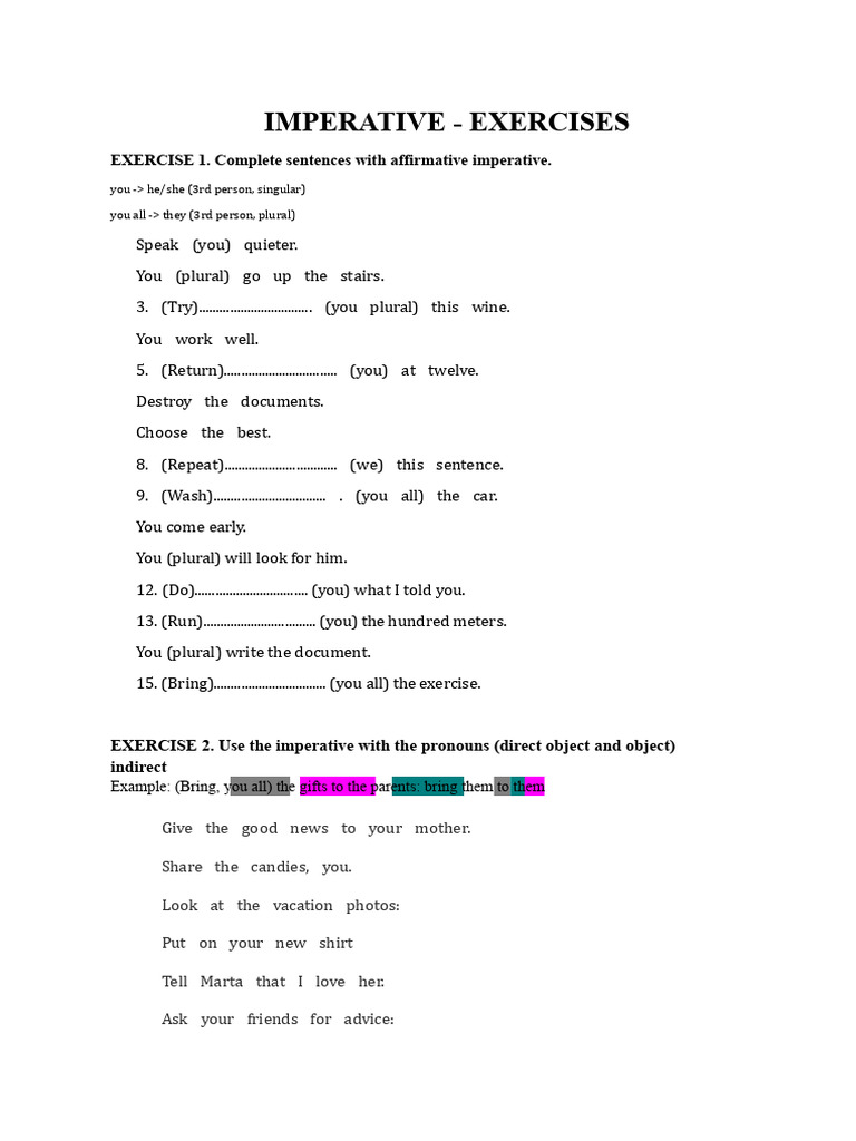 Imperative - Exercises | PDF