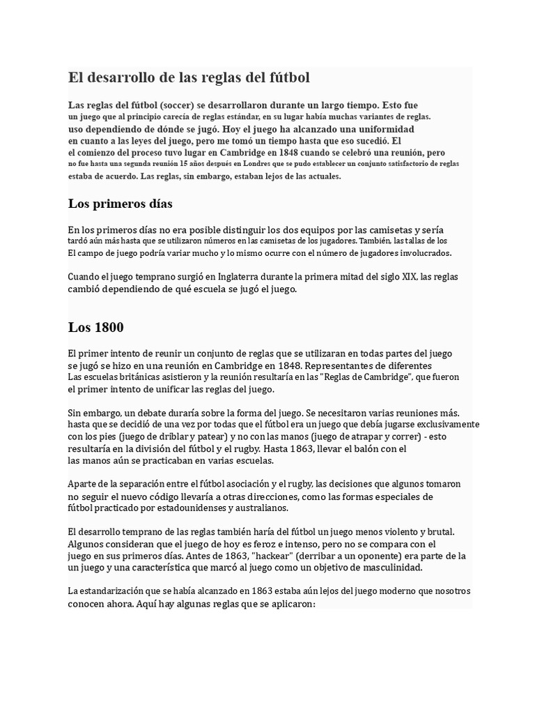 El Desarrollo de Las Reglas Del Fútbol | PDF | Asociación de Futbol ...