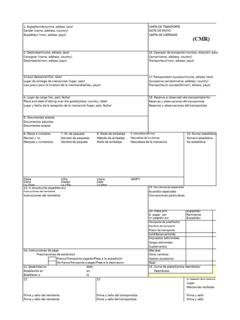 Formulario de Carta de Transporte CMR | PDF