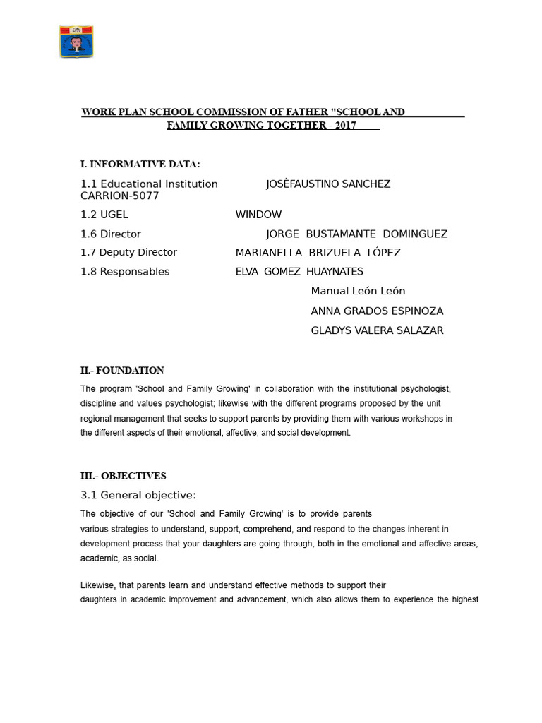 Parents' School Work Plan | PDF | Behavioural Sciences | Psychological Concepts