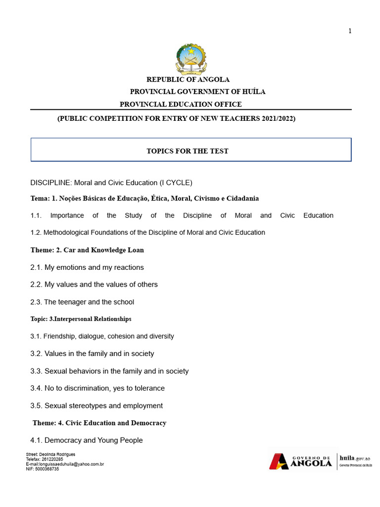 Topics of Moral and Civic Education | PDF