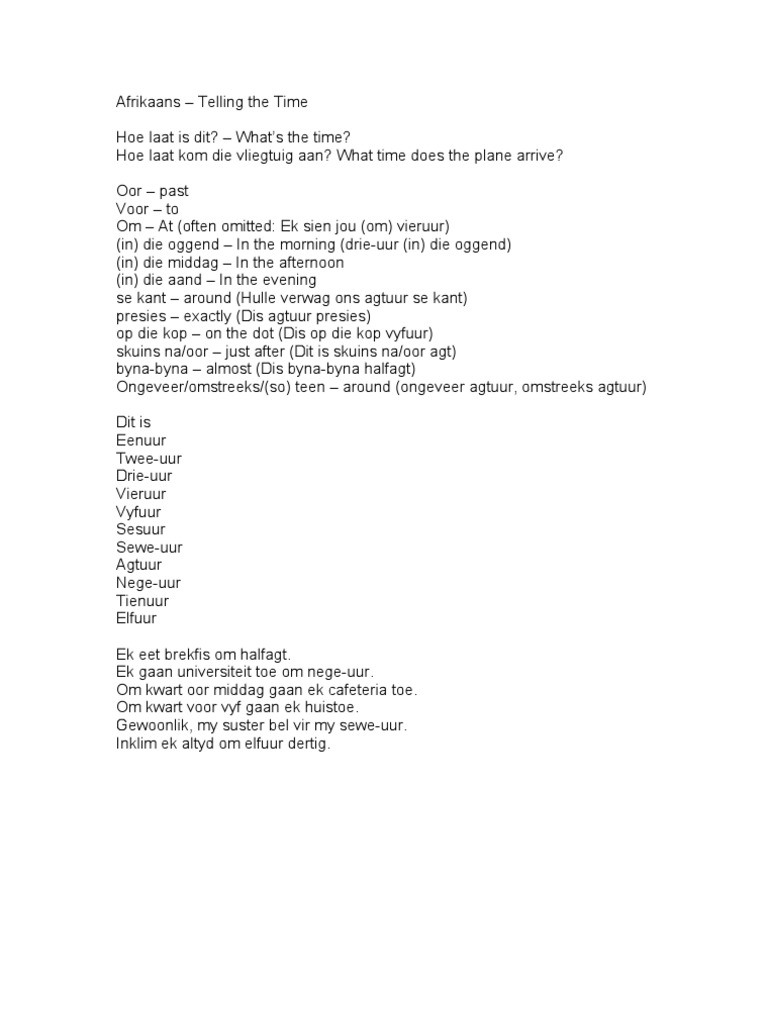 Afrikaans Time | PDF
