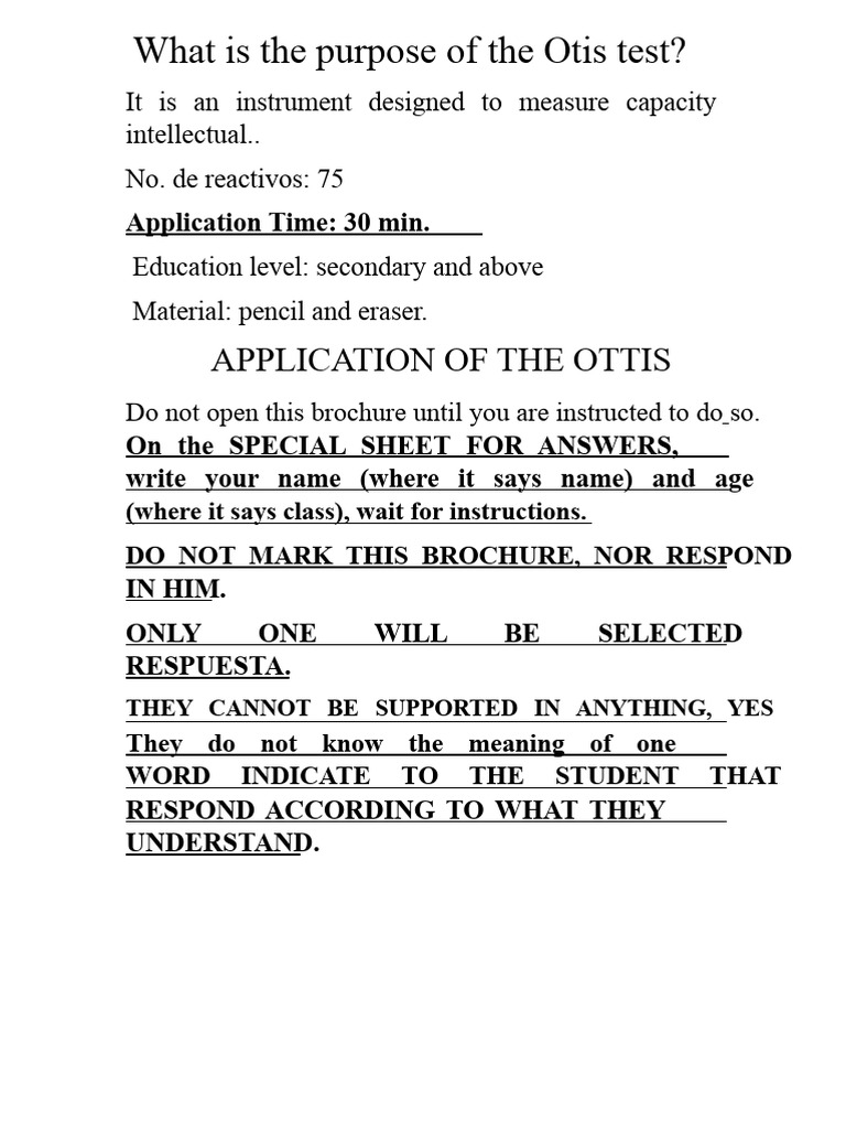 What Is The Objective of The Otis Test | PDF
