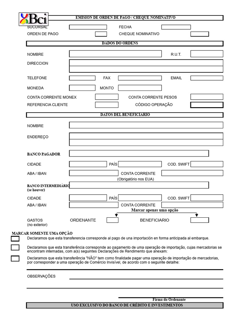Ordem de Pagamento Bci | PDF