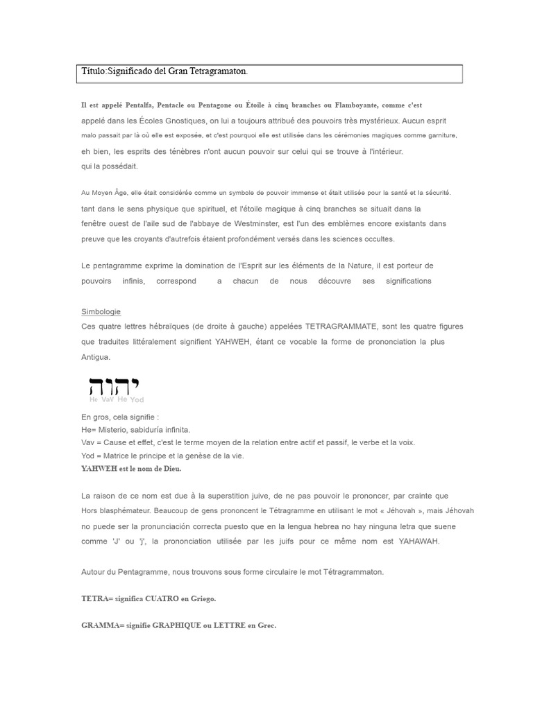 Signification du Tétragramme et Pentagramme | PDF