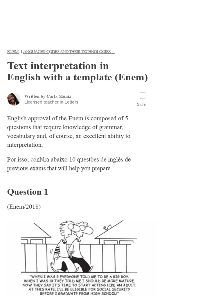 Text Interpretation in English With Answer Key (En... | PDF