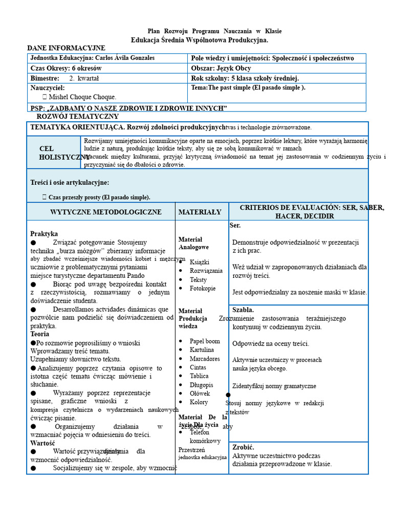 PDC 2do 5to Angielski Temat 2 PAST SIMPLE - Kopia | PDF