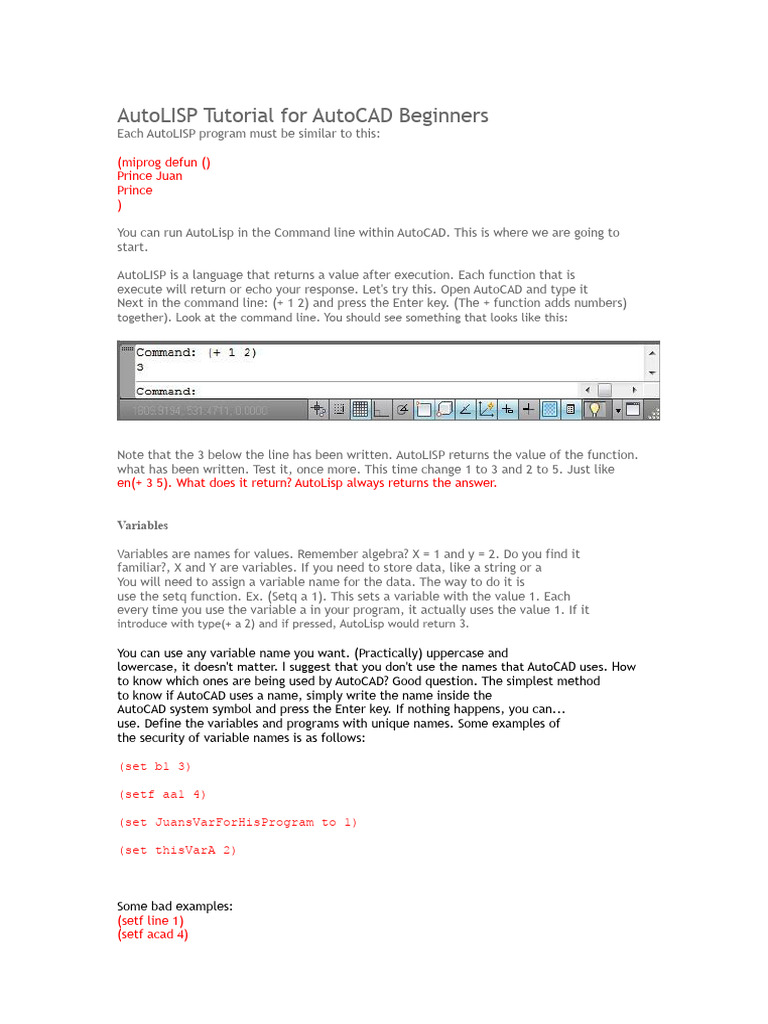 AutoLISP Tutorial For AutoCAD For Beginners | PDF | Software ...