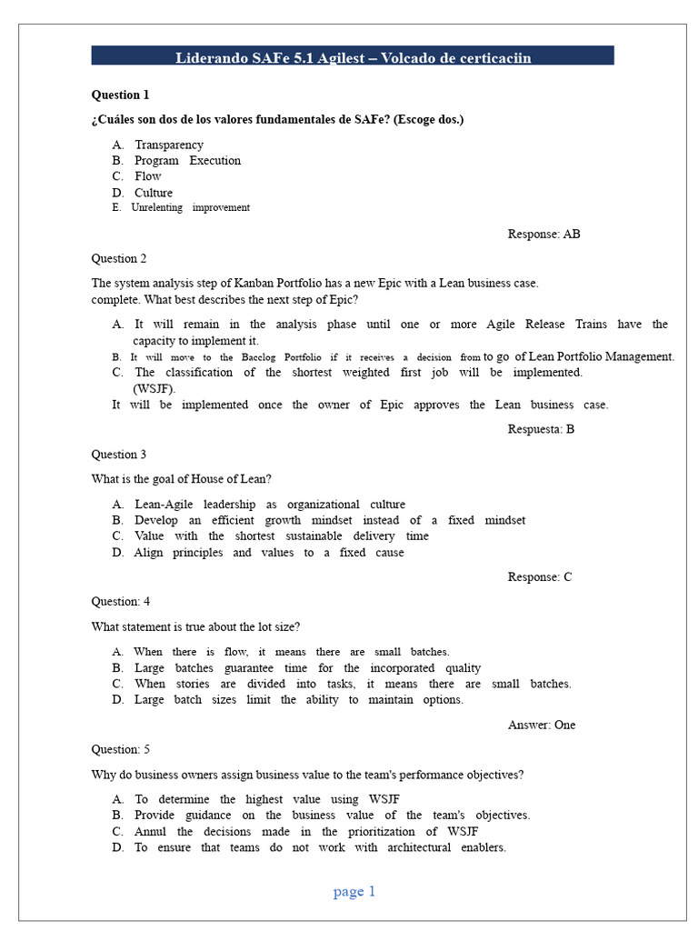 Questions and Answers About SAFe Agile | PDF | Agile Software ...