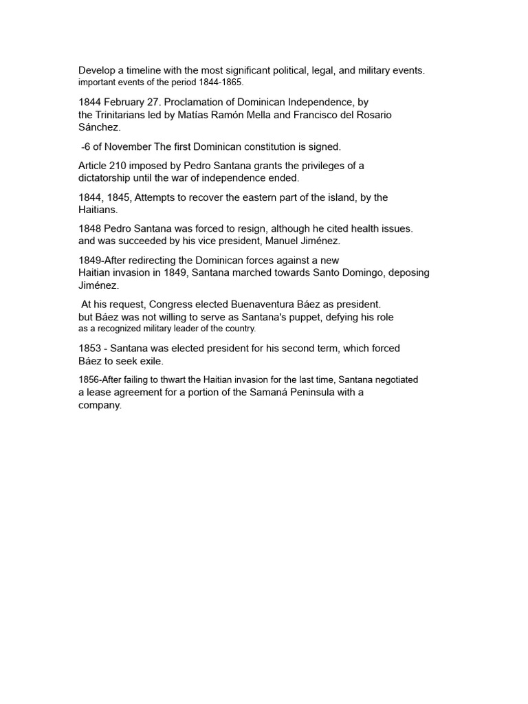 Key Events in Dominican History 1844-1865 | PDF