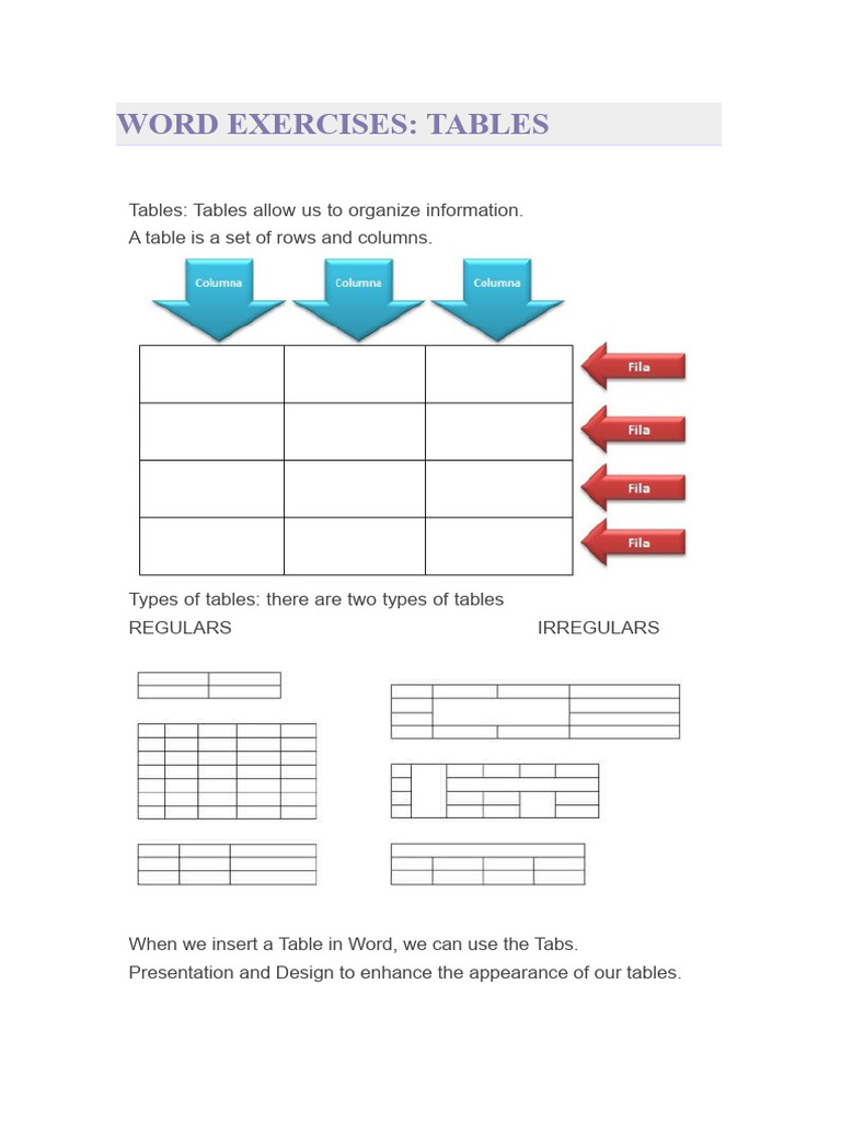 Word Exercises: Creating Effective Tables | PDF