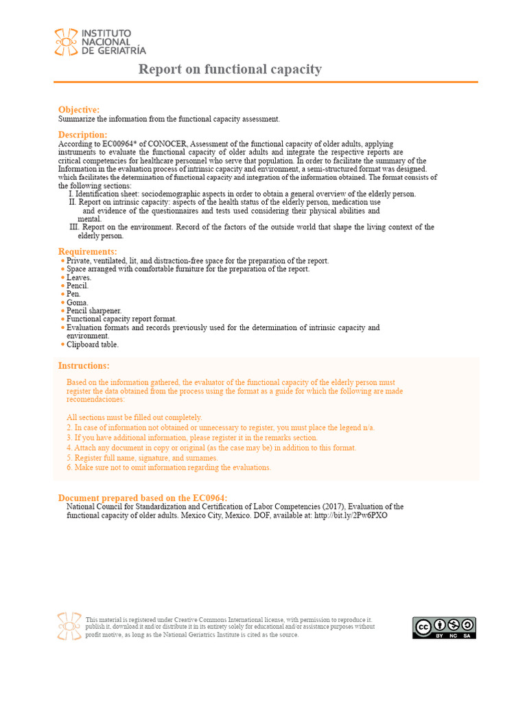 Functional Capacity Report Inger | PDF | Geriatrics | Medicine