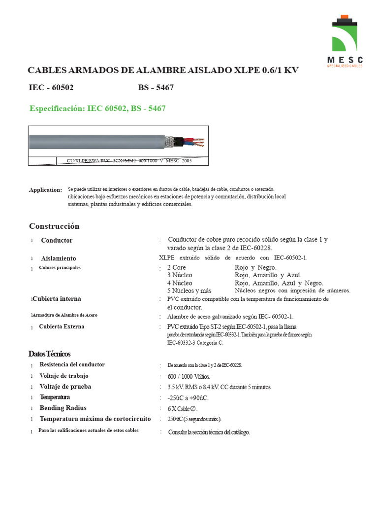 MESC - Cables Blindados - Técnico | PDF | Conductor electrico | Cobre