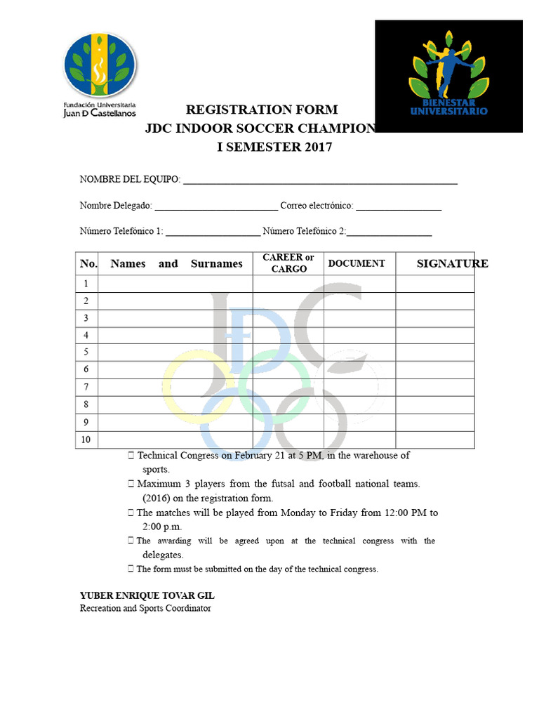 JDC Indoor Soccer Championship Registration | PDF