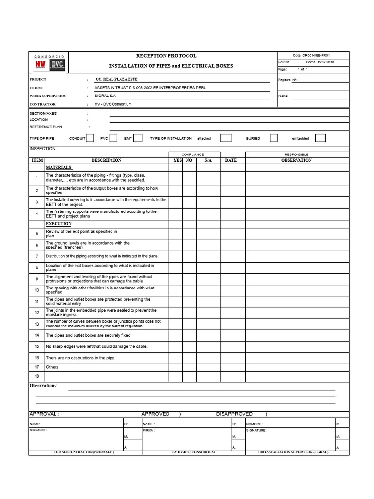 CR001-IE-FR01 Protocol for Electric Pipeline Conduits. VER01 | PDF | Pipe (Fluid Conveyance ...