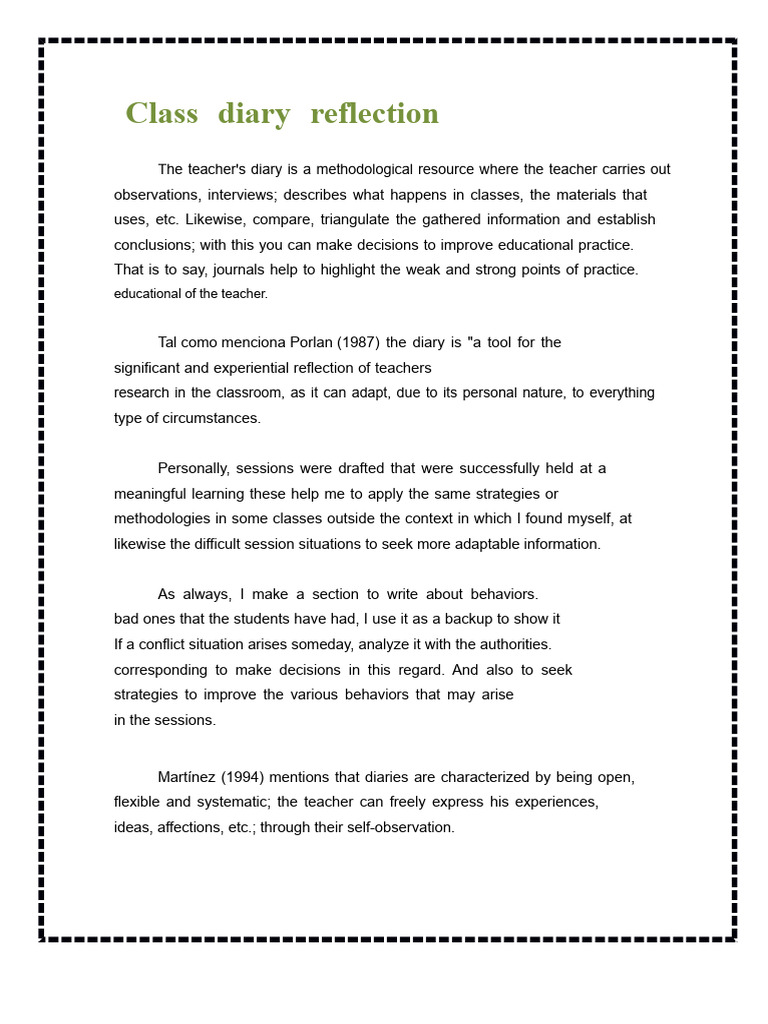 Teacher Diary Reflection Guide | PDF | Methodology | Teachers