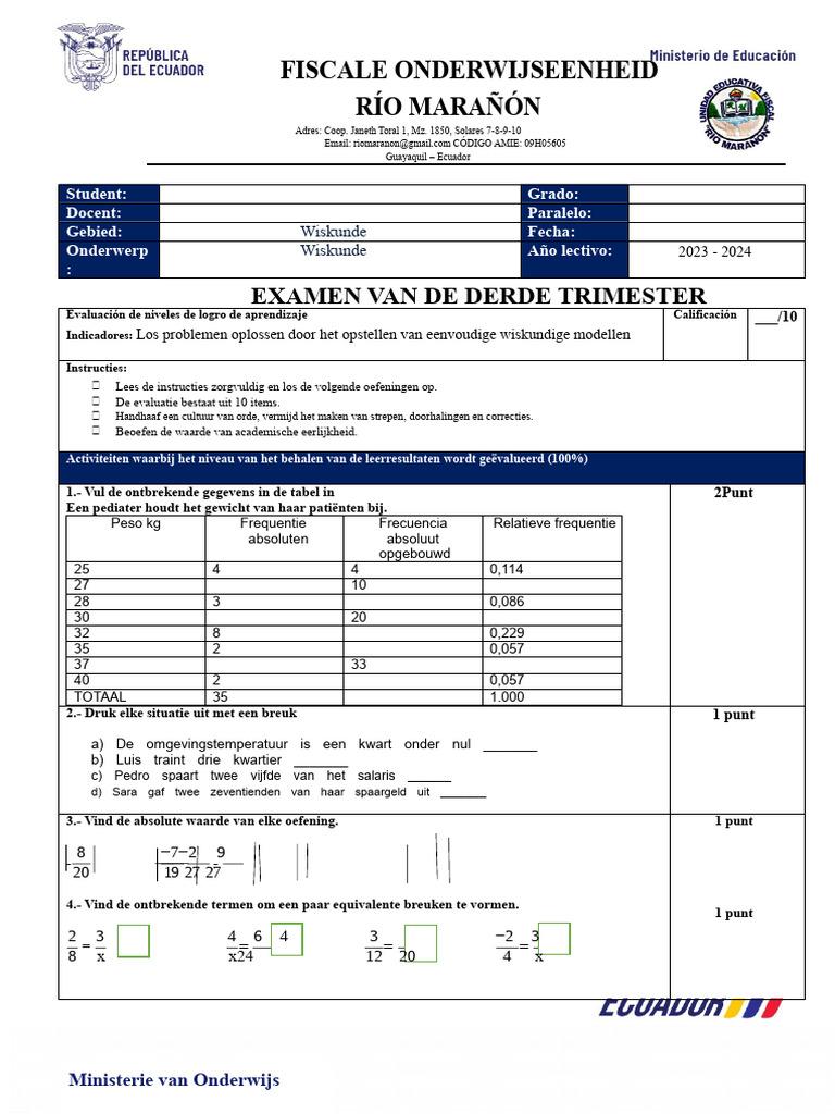 Format Van Evaluaties Derde Trimester 2023-2024 | PDF
