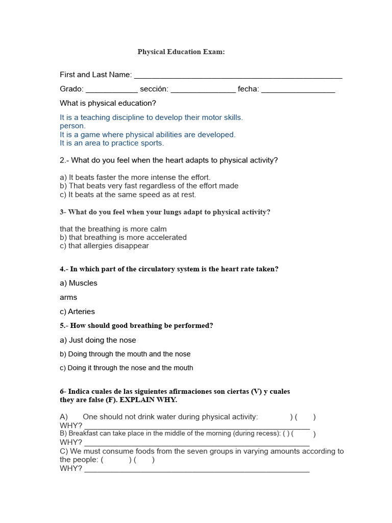 Physical Education Exam First | PDF | Heart | Breathing