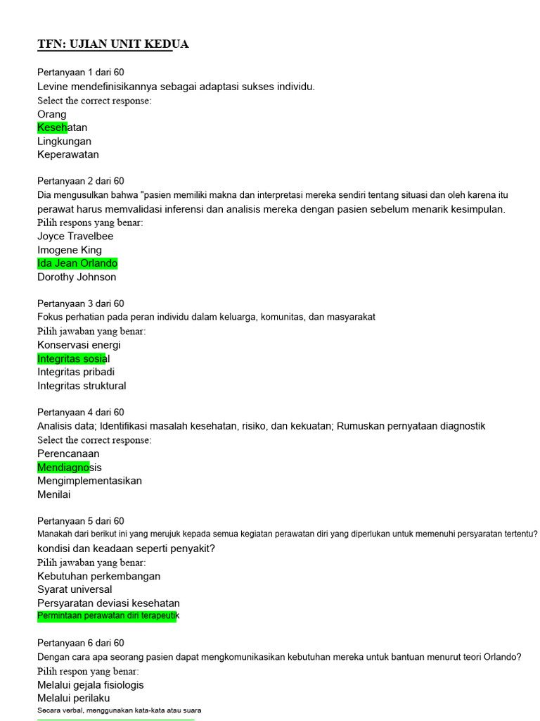 Ujian Unit Kedua Keperawatan: Soal dan Teori | PDF