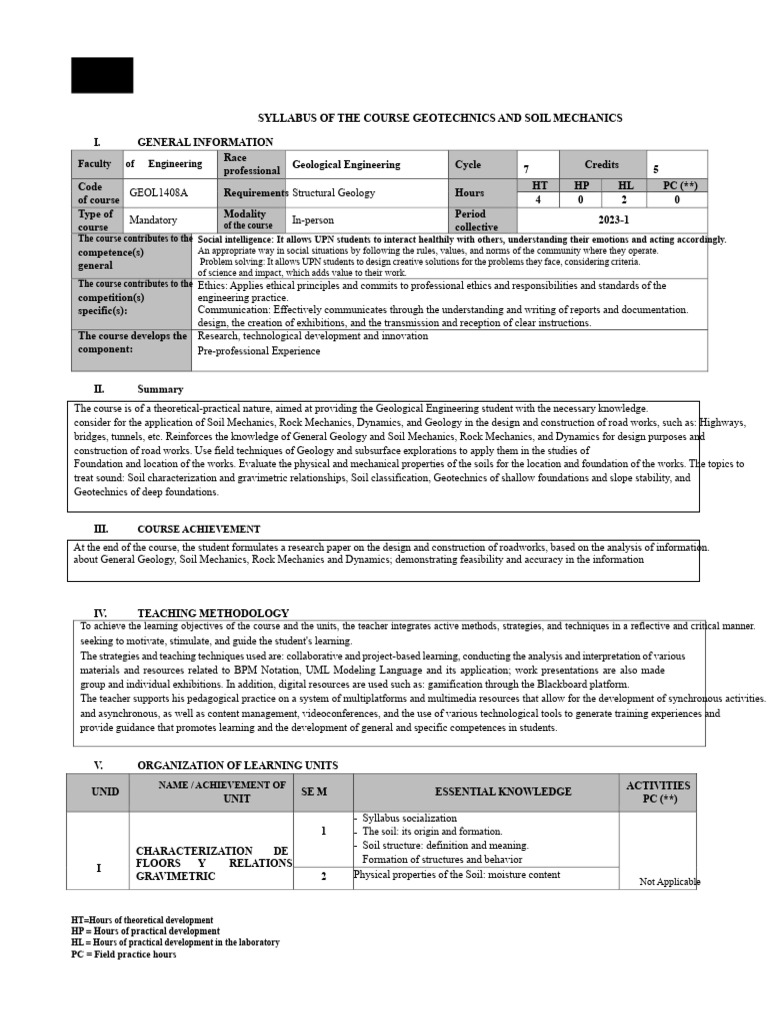 Geotechnics and Soil Mechanics Syllabus | PDF | Geotechnical ...