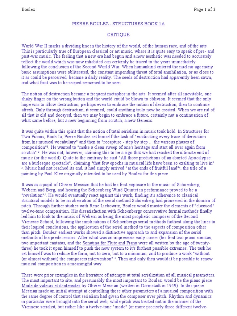 Boulez - Structures Book 1A Analisys | PDF