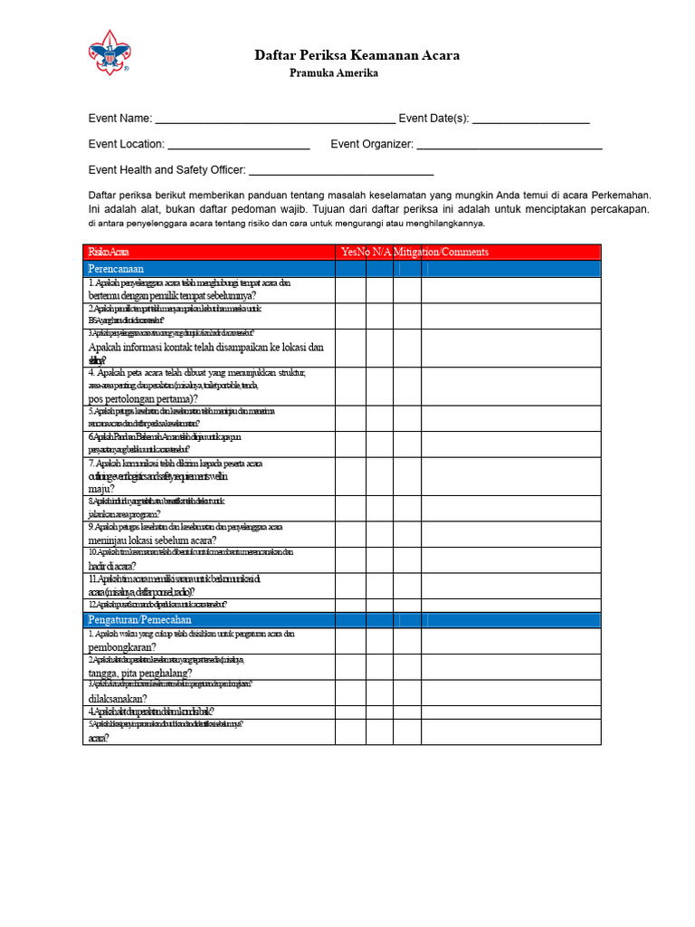 Daftar Periksa Acara | PDF