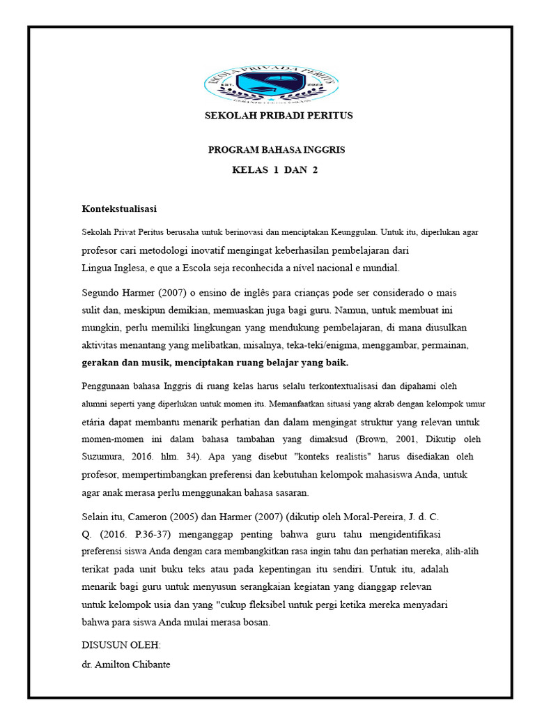 Program Bahasa Inggris Kelas 1-2 Peritus | PDF