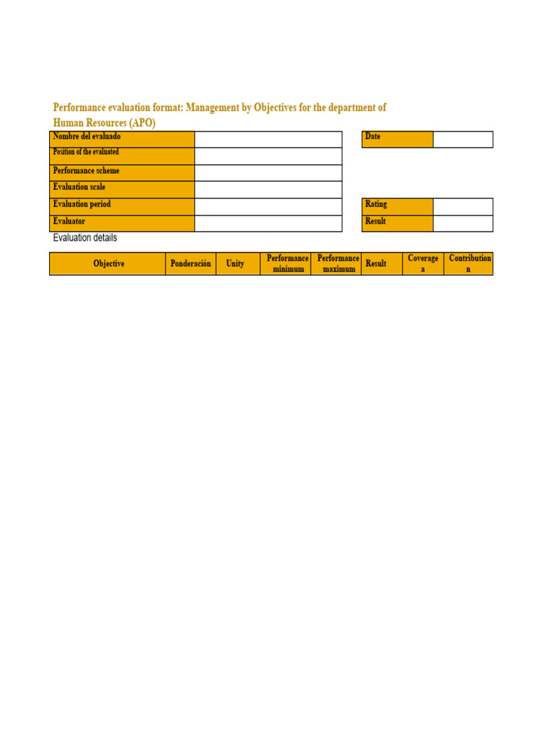 HR Performance Evaluation Template | PDF | Performance Appraisal ...