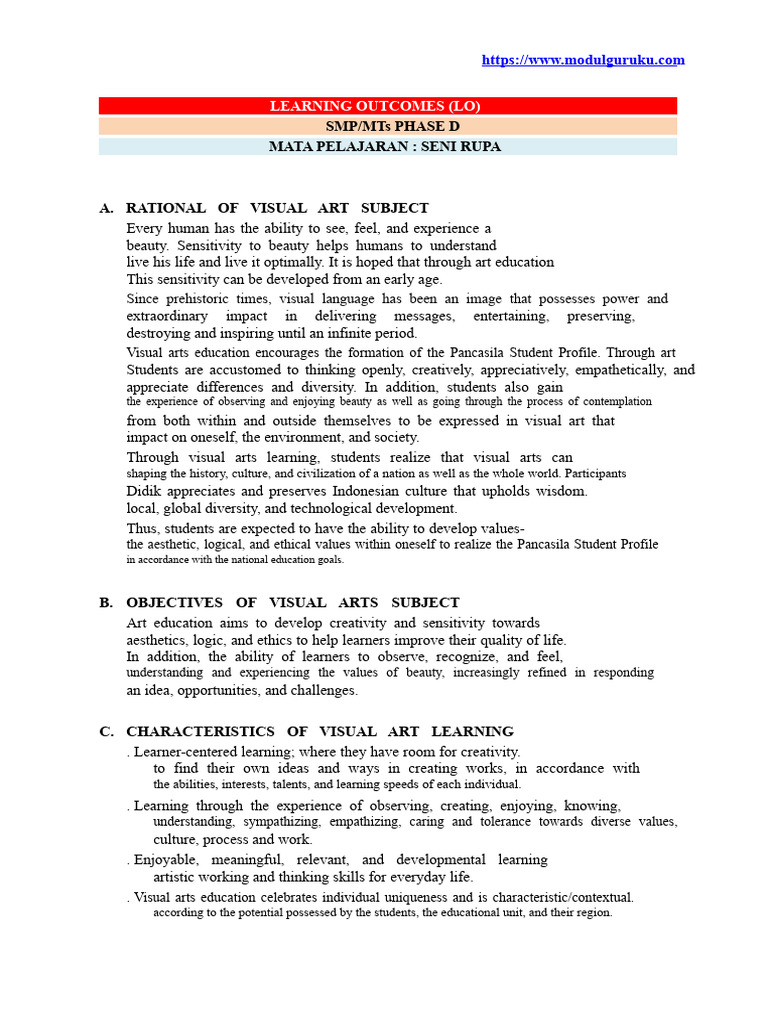Learning Outcomes (LO) Phase D Visual Arts | PDF | Learning | Creativity