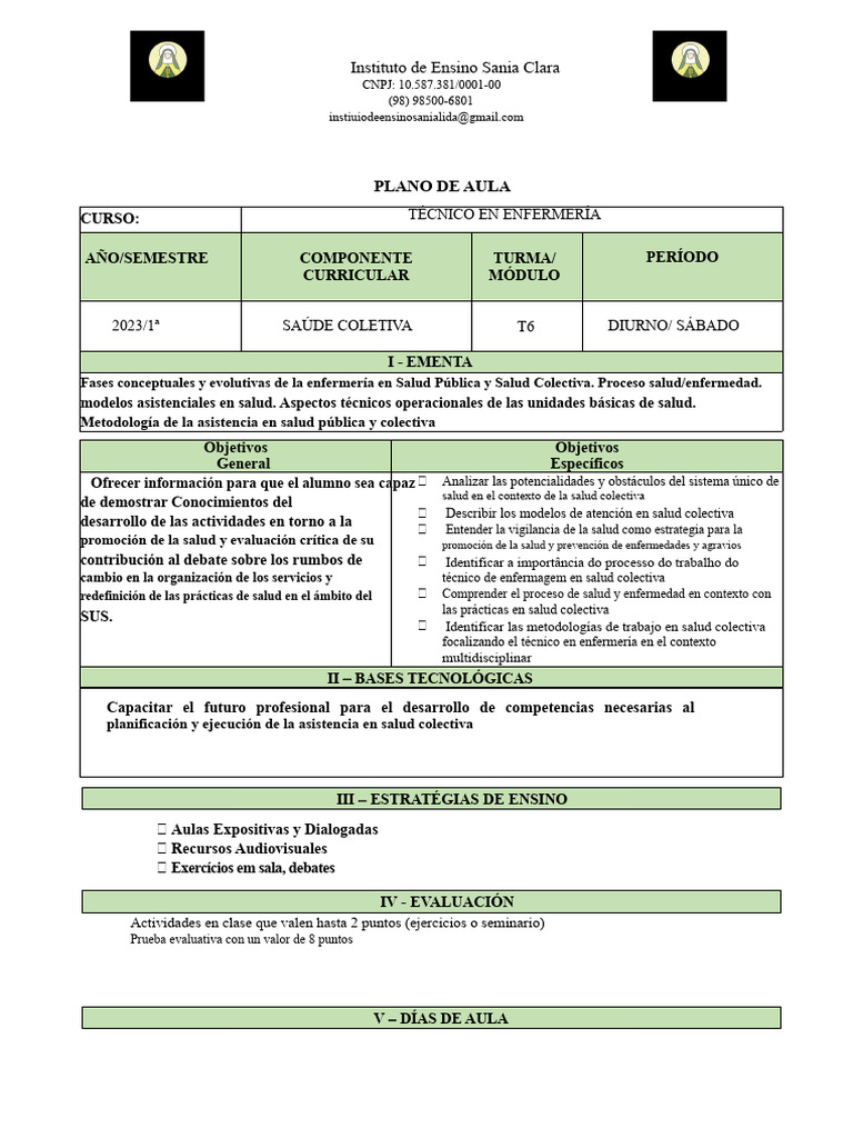 Plan de Clase Salud Colectiva | PDF | Evaluación | Enfermería