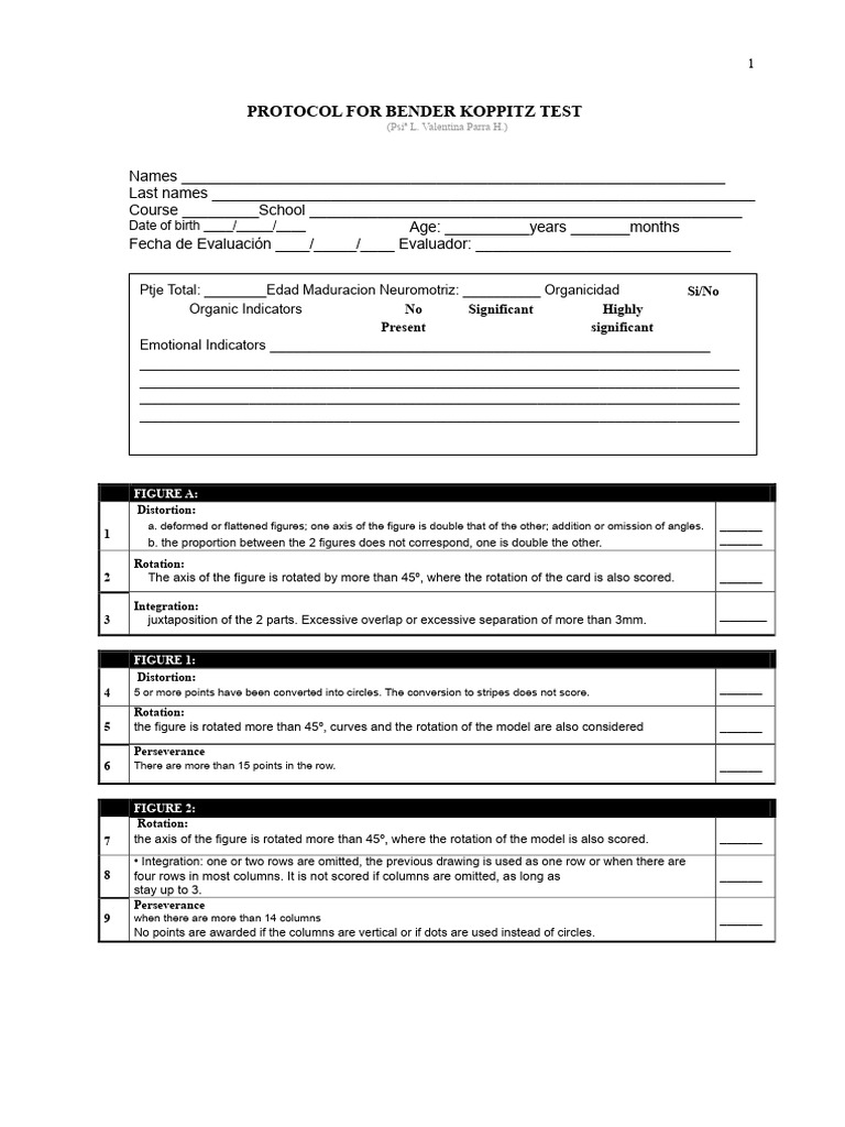 Bender Koppitz Test Protocol Guide | PDF | Rotation | Euclid
