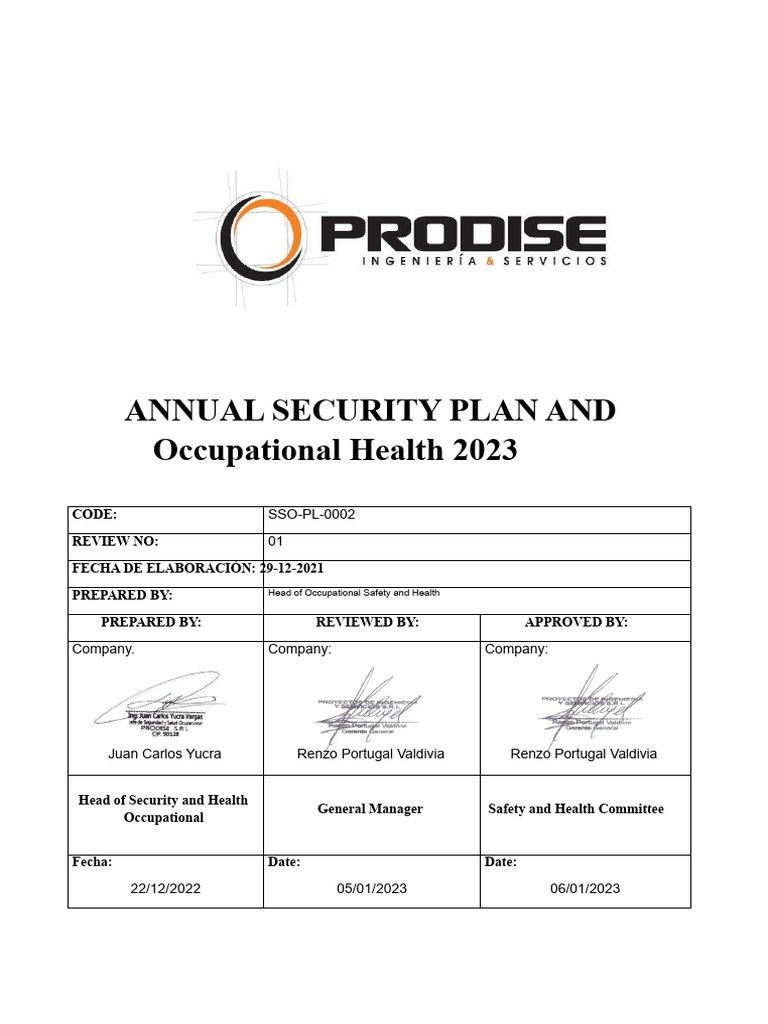 SSO-PL-01 Annual SSO Plan 2023 | PDF | Occupational Safety And Health ...