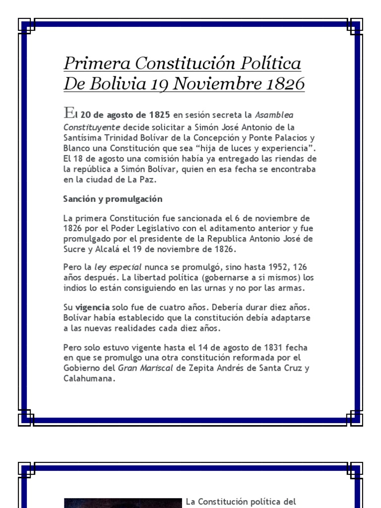 Primera Constitución Política de Bolivia 19 Noviembre 1826 | Descargar ...