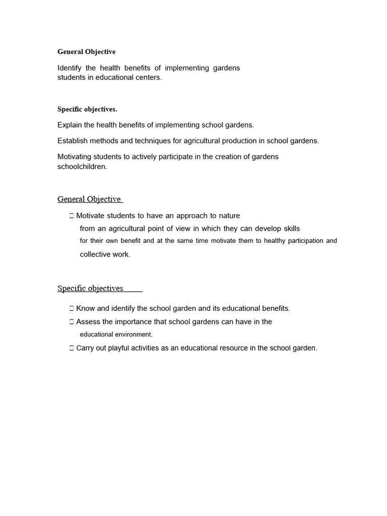 General and Specific Objectives | PDF | Nutrition | Diet & Nutrition