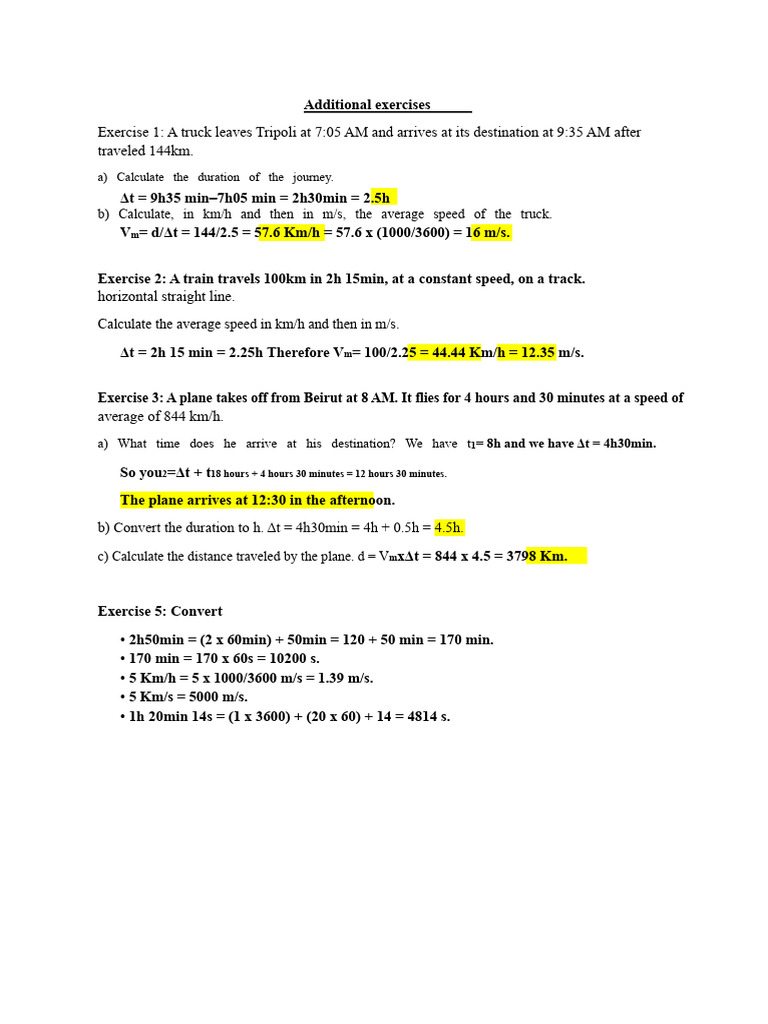 Additional Exercises With Solutions - Physics - Speed - Eb8 - 4th | PDF