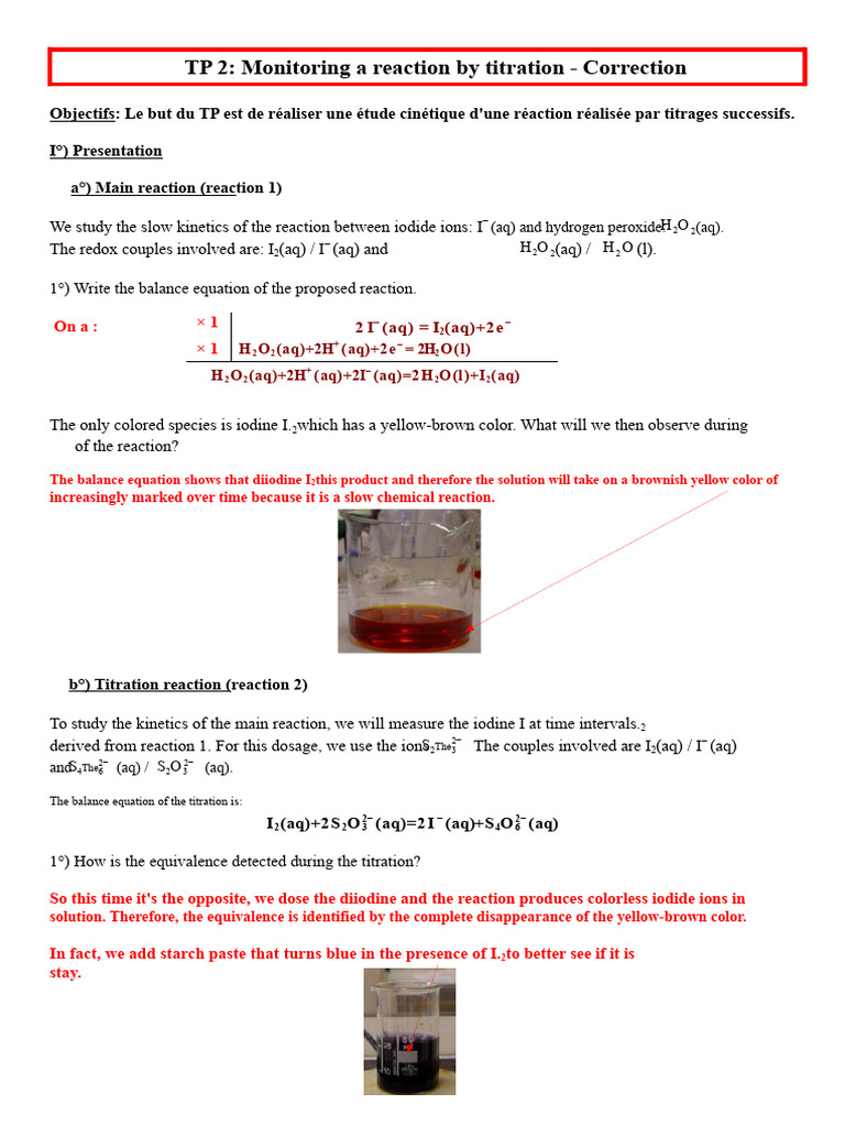 Correction TP4 of Kinetics | PDF | Titration | Chemistry
