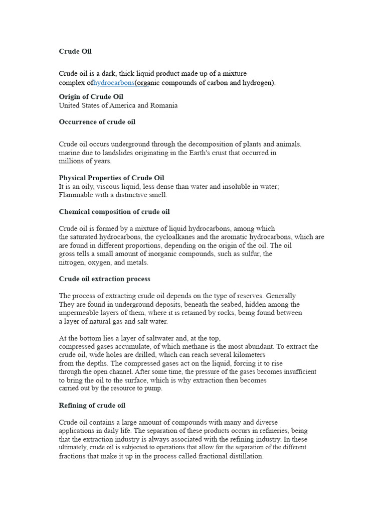 Crude Oil | PDF | Petroleum | Oil Refinery