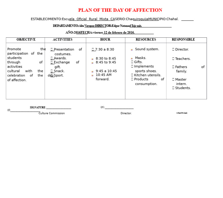 Day of Affection Celebration Plan | PDF