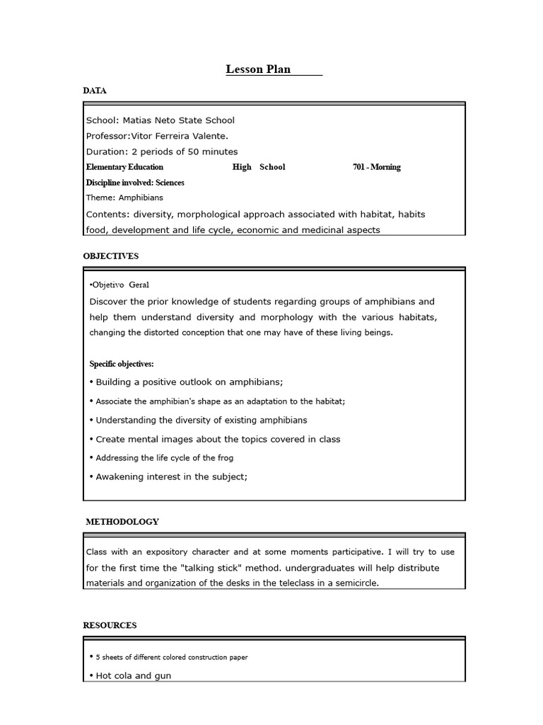 Lesson - Plan - Amphibians - 701 | PDF | Frog | Egg