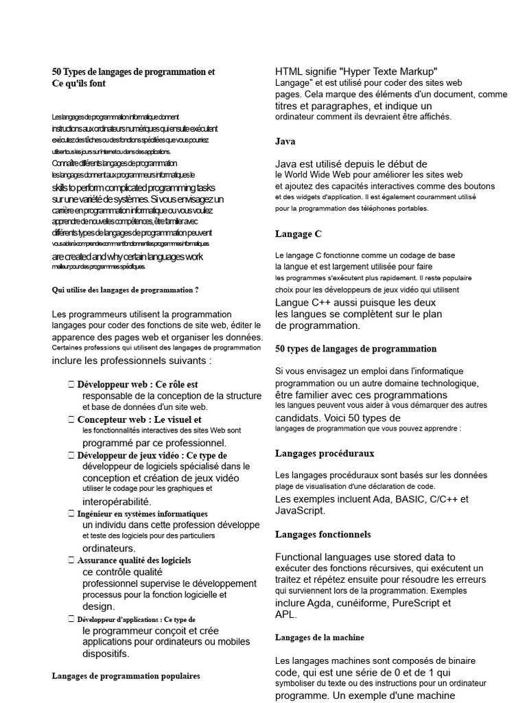 50 Langages de Programmation Essentiels | PDF | Programmation ...