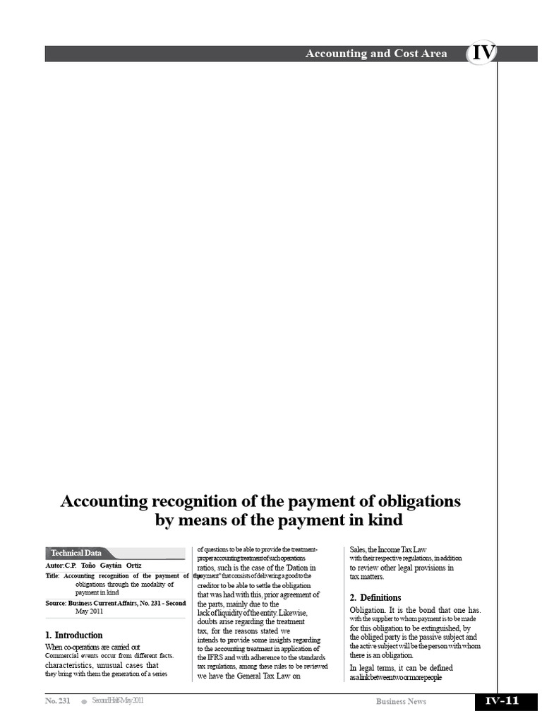 Accounting Recognition of The Payment of Obligations Through The ...