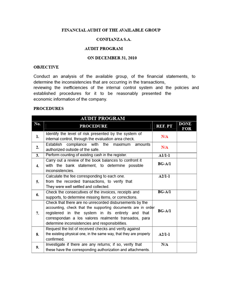 Cash Count Audit Program | PDF | Internal Control | Audit