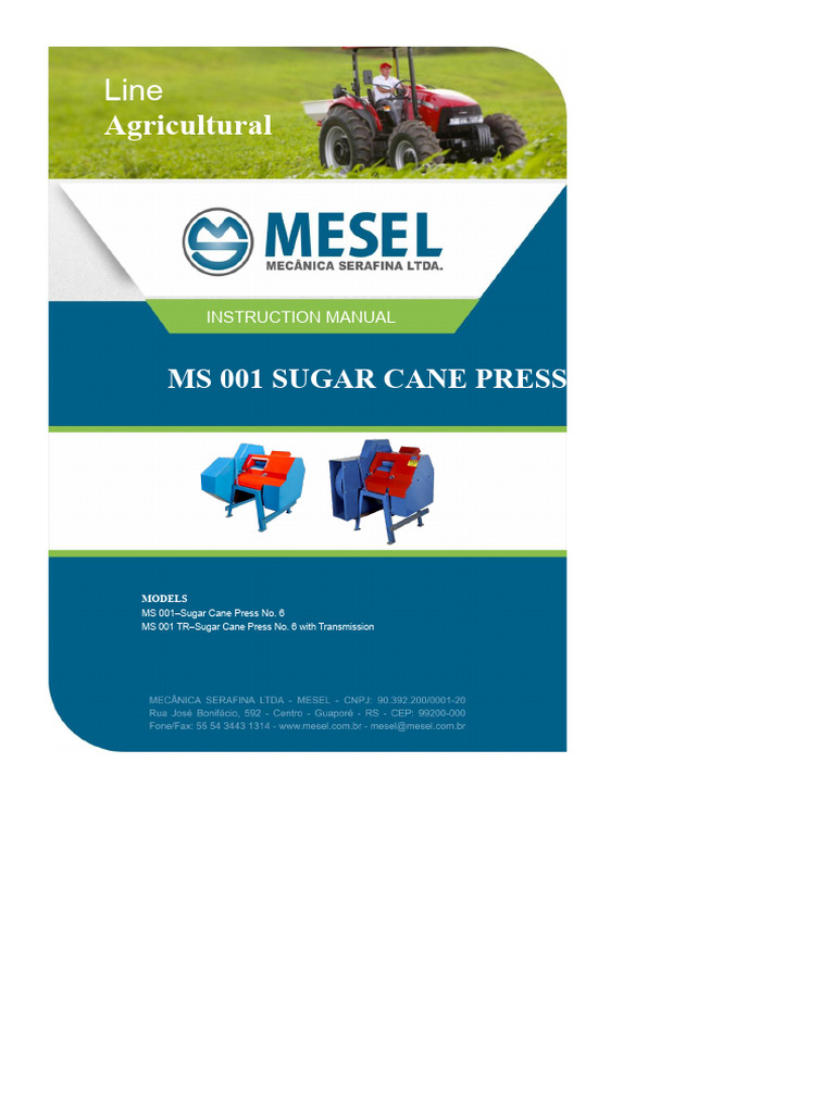 Sugar Cane Press MS 001 Manual | PDF | Screw | Engines