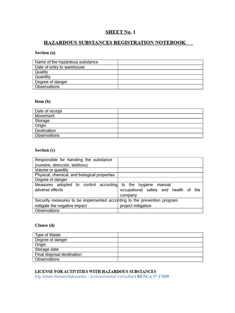Dangerous Substances Registration Notebook | PDF