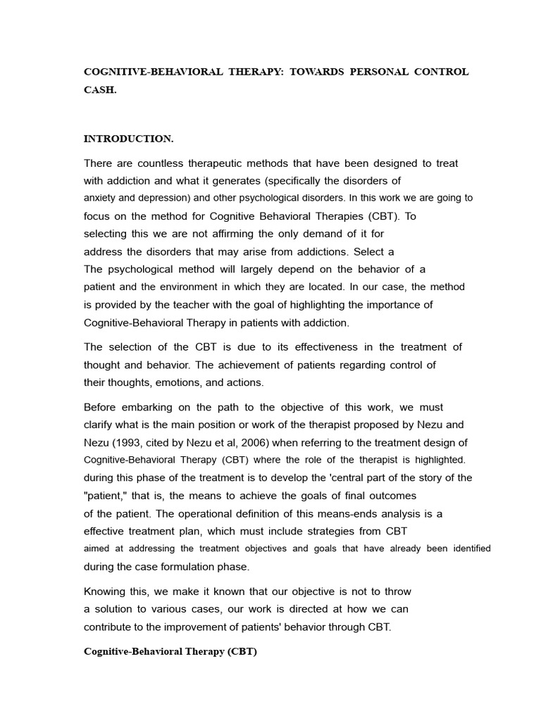 Cognitive-Behavioral Therapy Towards Effective Personal Control | PDF ...