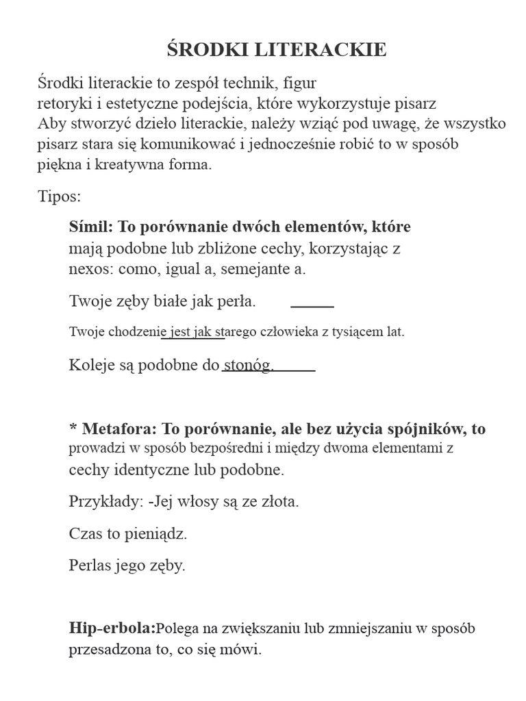 Środki Literackie I Obrazy Sensoryczne | PDF
